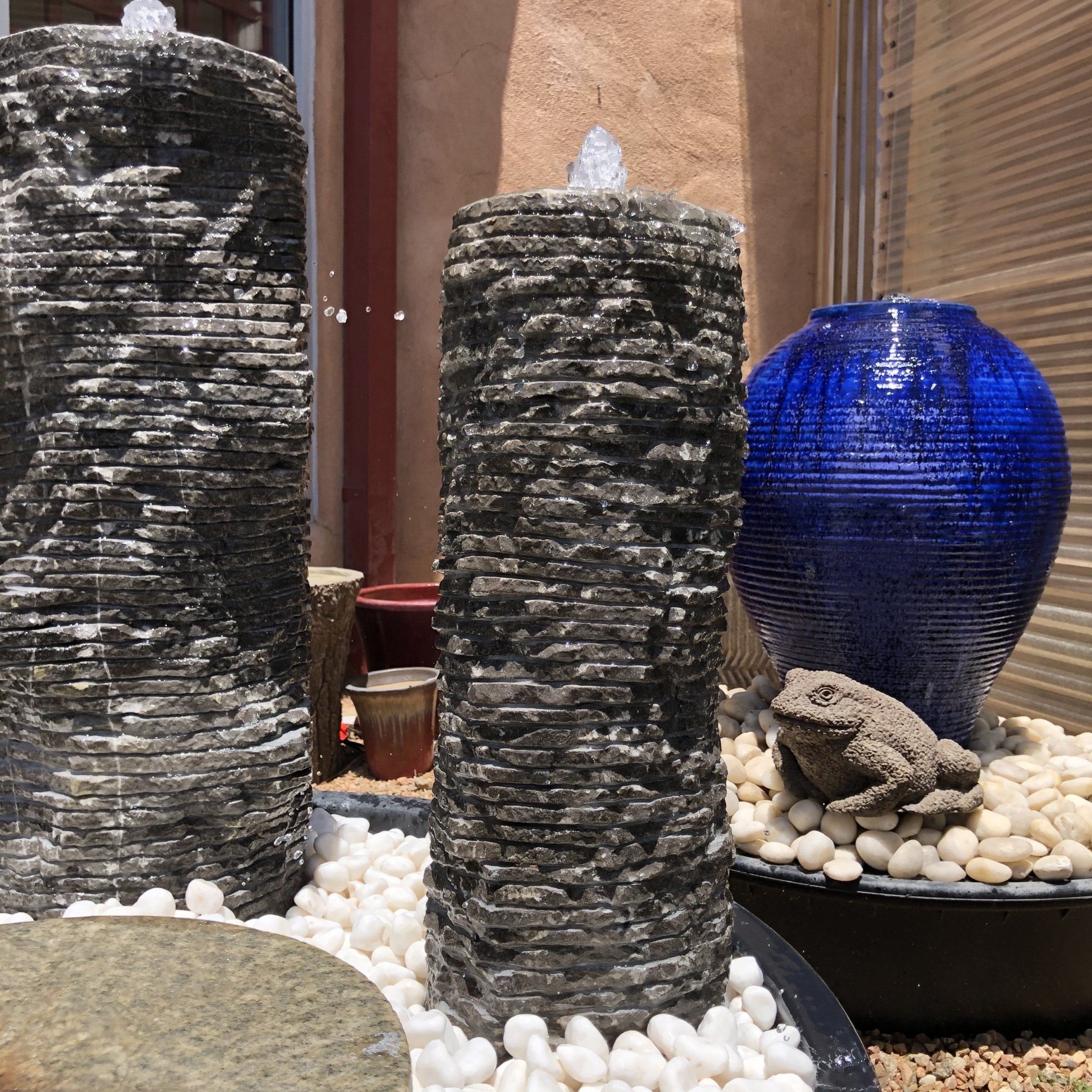 Round Cylinder Fountain stone piece - McCumber Fine Gardens